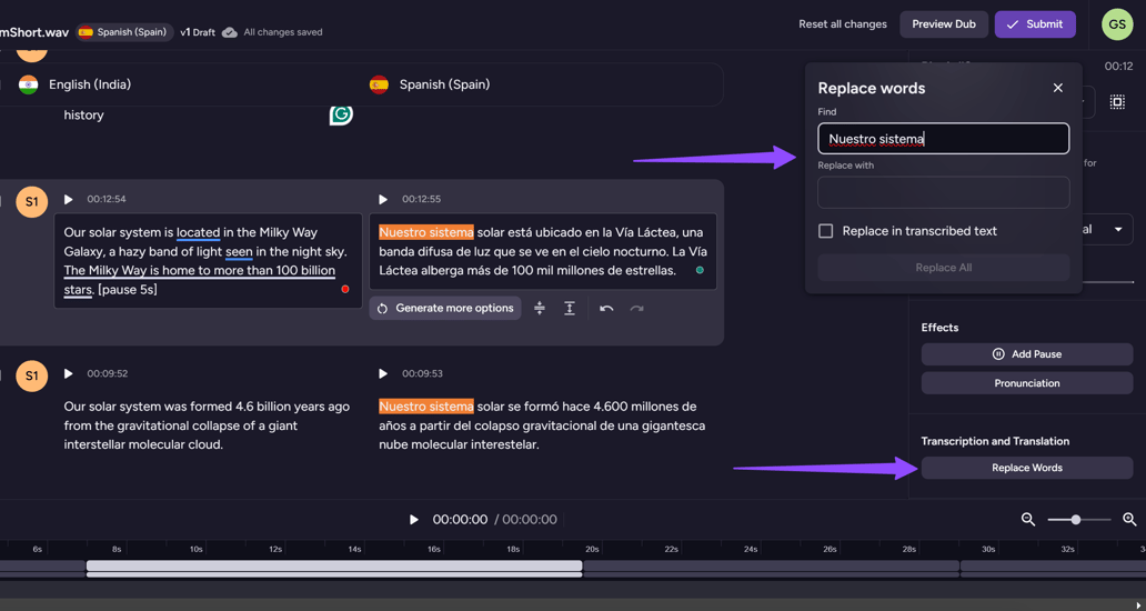 Edit Dub: Transcription and Translation