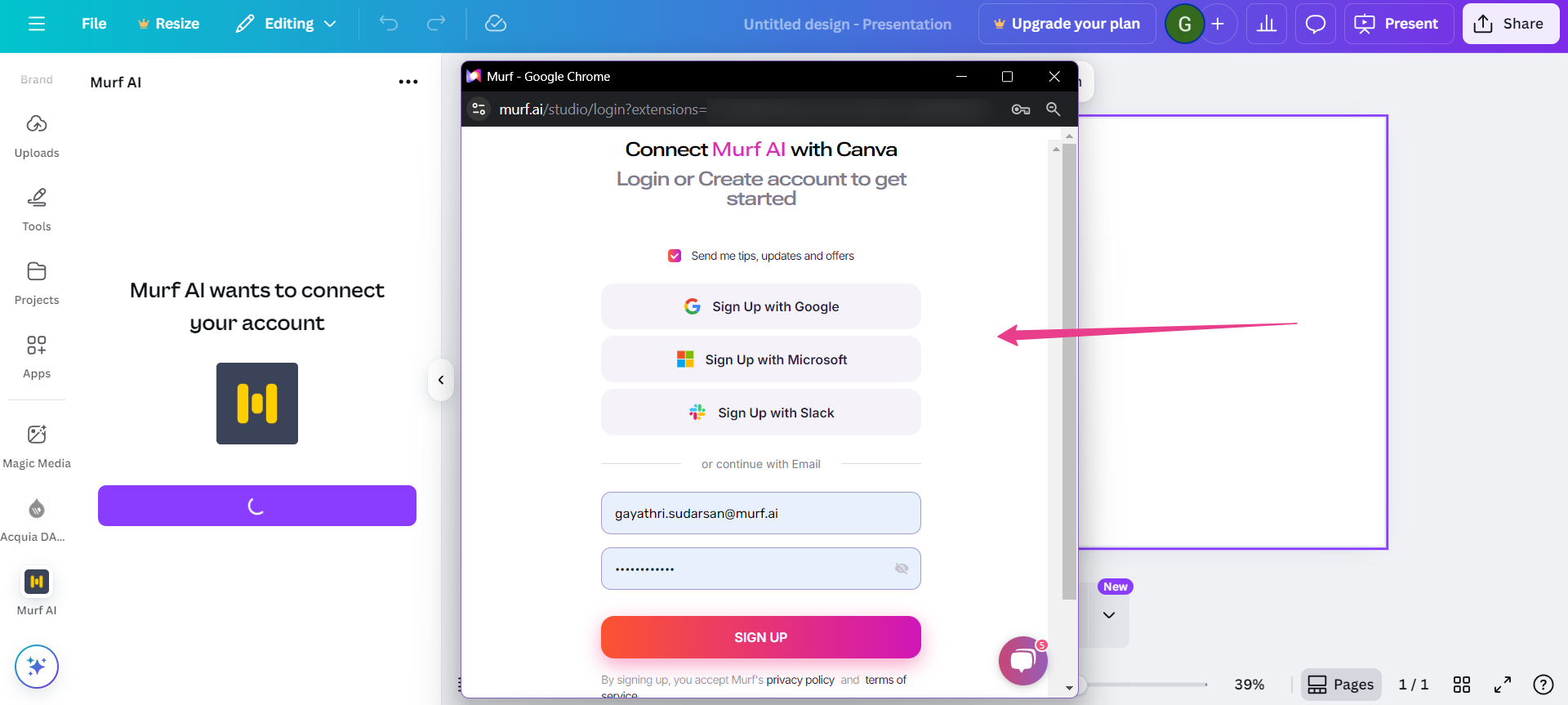 Logging out and Signing into the Correct Murf Account