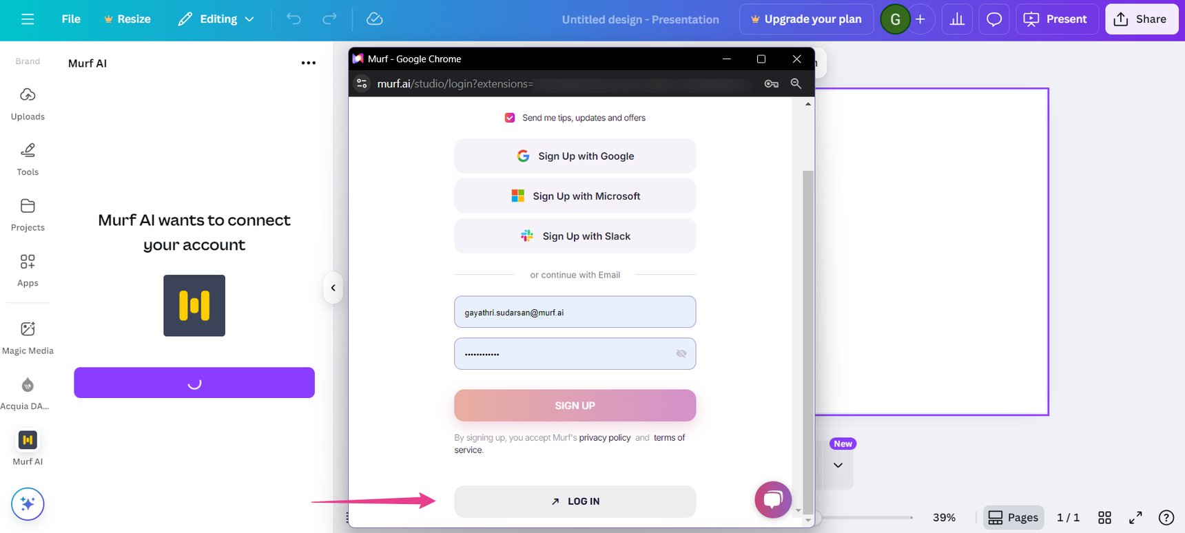 Logging out and Signing into the Correct Murf Account